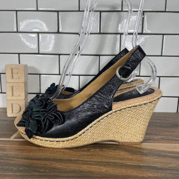 boc | Shoes | Born Boc Womens Sz 9 Shoes Black Leather Floral Peep Toe ...